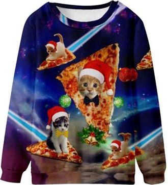 Generic Pull à col rond pour homme - Automne et hiver - En polaire chaude - Pour Noël - Imprimé - Pour femme - Pour lhiver, bleu marine, 4XL