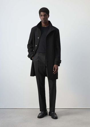 Mango Manteau en laine &agrave; col chemin&eacute;e noir - Homme - XXL - MANGO MAN