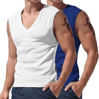 Generic Lot de 2 maillots de corps pour homme - Col en V - Couleur unie - Sans manches - D&eacute;contract&eacute; - D&eacute;bardeur de course - Coupe ajust&eacute;e - Respirant - Gilet
