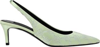 Philipp Plein Femme, Chaussures, Vert, Taille: 36 EU Escarpins Slingback Bas Talons en Satin Monogramme Strass