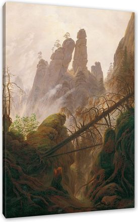 Pixxprint Caspar David Friedrich - Felsenlandschaft im Elbsandste, Größe: 120x80cm, Leinwandbild, fertig gespannt, Wandbild, Dekoration, Kunstdruck, kein Poster
