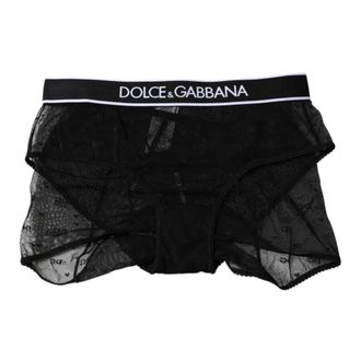 Dolce & Gabbana Schwarzer T&uuml;ll-Slip mit Logo-Details - - Underwear - Damen - Schwarzk - S