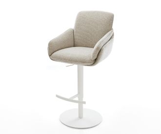 DELIFE Barstuhl Luan-Flex Webstoff Soft Beige Drehfu&szlig; h&ouml;henverstellbar Metall Wei&szlig;, Barst&uuml;hle