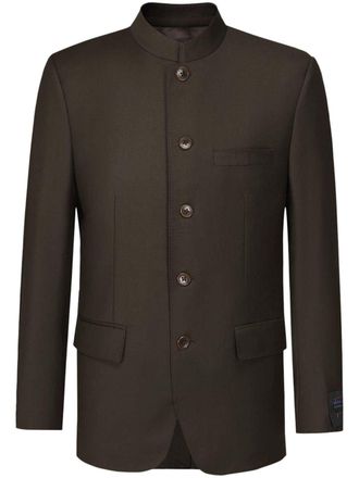 Shanghai Tang blazer en laine &agrave; col montant - Marron