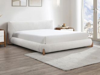 Vente-Unique Bett - 140 x 190 cm - Bouclé-Stoff - Weiß & Holzfarben - GAMURA
