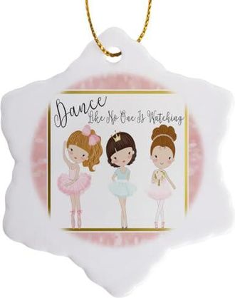 3D Rose Dance Like No One is Watching with Cute Ballerina Girls Schneeflocke Ornament, Porzellan, Mehrfarbig, 7,6 cm