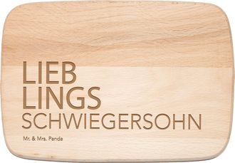 Mr. & Mrs. Panda Frühstücksbrett Schwiegersohn - Geschenk, Hochzeit, Schneidebrett Holz, Verschenken, Ehefrau des Sohns, Frau, Holzbrett