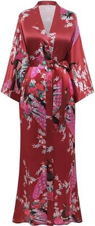 Babeyond Robe de Chambre Femme Peignoir de bain Femme Kimono Femme Cardigan Longue Robe Florale Fête pyjama Rouge