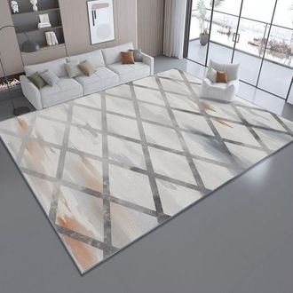 Generic Tapis de Salon Imprim&eacute; Moderne Onirique G&eacute;om&eacute;trique Losanges th&egrave;me Moquette Antid&eacute;rapant Lavable &agrave; Poils Ras, Gris argent&eacute; &Eacute;cologique Int&eacute;rieur pour C