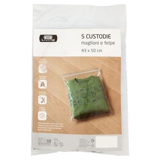 Domopak Living 918045 Schutzh&uuml;lle f&uuml;r Pullover und Sweatshirts, Polyethylen, 43 x 50 cm, 5 St&uuml;ck, transparent