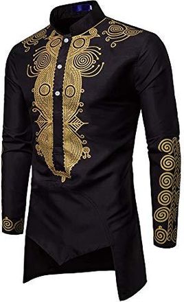 SoonerQuicker Chemise Dashiki à Manches Longues à imprimé Africain de Luxe Automne Hiver pour Hommes Sport Cargo Décontractée Blousons Aviateur à col Montant