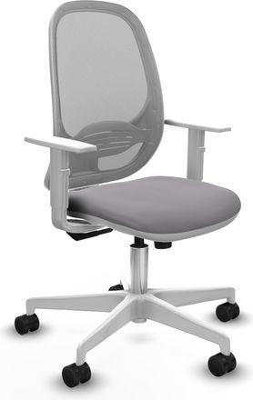 Piqueras y Crespo Schreibtischstuhl aus grauem Netzgewebe mit wei&szlig;en Armlehnen, h&ouml;henverstellbare Lendenwirbelst&uuml;tze. Ausgestattet mit 3 Positionen und Schaumstoff. Gra