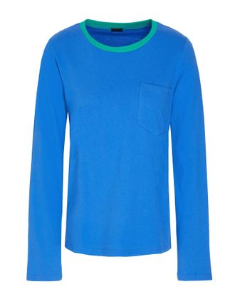 8 by YOOX ORGANIC COTTON JERSEY L/SLEEVE T-SHIRT W/ CONTRAST NECK TRIM