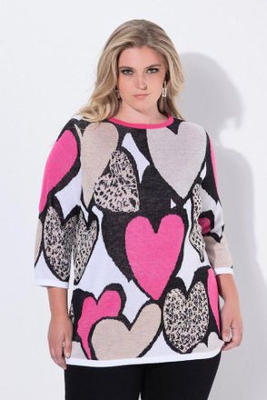 Miamoda Strickpullover Pullover Loose Fit Herzen 3/4-&Auml;rmel