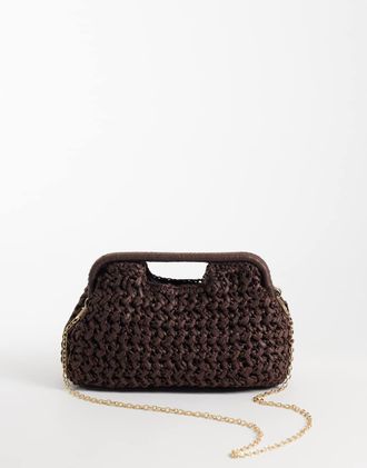 Gina Tricot Gina Tricot pochette tress&eacute;e en paille marron fonc&eacute;-Noir