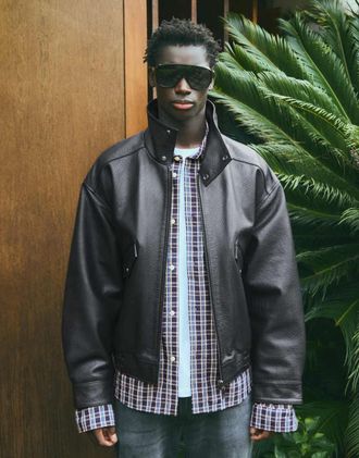 Bershka bomber en cuir &agrave; col montant noir