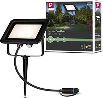 Paulmann 94575 Plug & Shine LED Au&szlig;enleuchte Gartenstrahler Fluter IP65 Warmwei&szlig; incl. 1x15,5 Watt Schwarz Aluminium Spot 3000 K