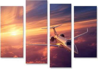 Islandburner Bild auf Leinwand Privatjet im Sonnenuntergang &uuml;ber den Wolken f&uuml;r Wohnzimmer Reisefreudige Reiseb&uuml;ro Bilder Wandbilder Poster