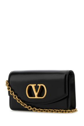 Valentino Garavani Womens Black Leather Vlogo Signature Shoulder Bag Nero Calf - Bos Taurus Borse A Tracolla