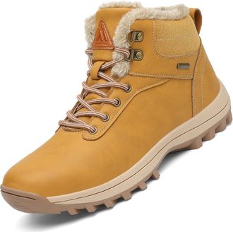 Mishansha Damen Herren Winterschuhe Warm Gefüttert Winterstiefel Wasserdicht Trekking Wanderschuhe Outdoor rutschfest Schneeschuhe Dämpfung Boots, Gelb 43