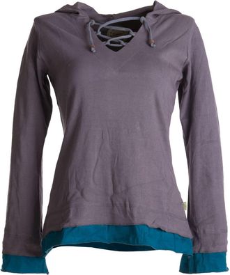 vishes Alternative Bekleidung - Lagenlook Longsleeve Shirt mit Zipfelkapuze grau 34/36