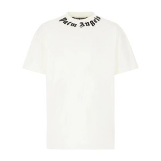 Palm Angels Neck Logo Tee - - Tops - Herren - Wei&szlig; - 2XL