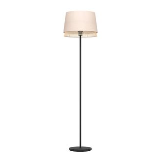 Eglo Stehlampe Tabley, Eck Standleuchte, Stehleuchte aus Metall in Schwarz mit Lampenschirm aus Bambus und Leinen, Lampe Wohnzimmer mit E27 Fassung, 150 cm
