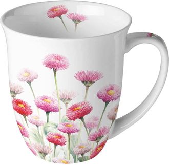 Ambiente Teetasse Kaffeetasse Becher Mug 0,4 l Bellis Gänseblümchen Blumen Garten Henkelbecher Fine Bone China Porzellan Frühling Sommer