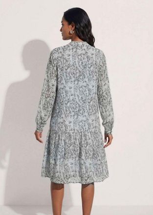 Madeleine Midikleid Romantisches Midikleid mit Volants Flie&szlig;endes Stufen-Rockteil, Rundhals mit Bindeband & lange &Auml;rmel