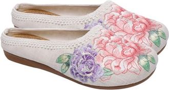 IFUNDOM Chaussures Plates pour Femmes Coton Brod&eacute; avec Semelle Caoutchouc Style Ethnique Adapt&eacute;es &agrave; Jean Short Ou Jupe