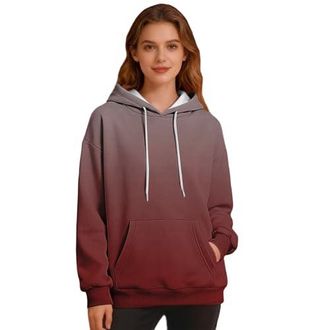 Generic Pull &agrave; capuche tendance d&eacute;grad&eacute; pour femme, coupe ample d&eacute;contract&eacute;e avec poche, manches longues, pull &agrave; capuche pour femme, grande taille, hauts de l