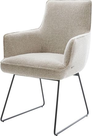 DELIFE Polsterstuhl Heira-Flex mit Armlehnen Kufengestell Schwarz Webstoff Soft Beige Taschenfederkern