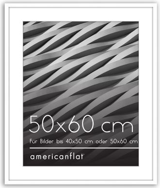 Americanflat Bilderrahmen 50x60 cm Wei&szlig; - Bilderrahmen 40x50 cm mit Passepartout - aus Kunststoff mit poliertem Plexi-Scheibe