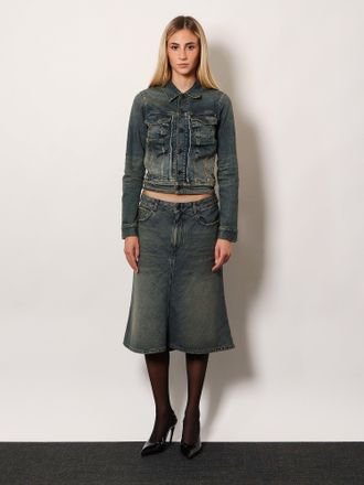 Balenciaga Womens Denim Midi Skirt Blue Cotton
