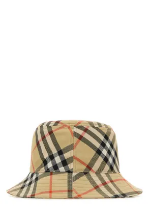 Burberry Unisex Embroidered Canvas Bucket Hat Sandipcheck Polyester Cappelli E Fasce Per Capelli