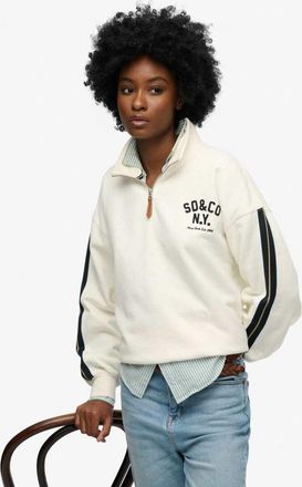 Superdry Sweat &agrave; col zipp&eacute; avec appliqu&eacute; Country Club - Cr&egrave;me-Blanc