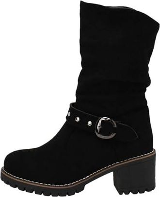 Rismart Bottes Mi-Mollet Femme Botte de Moto en Microfibre pour lhiver, Noir, 40.5