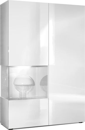 Vladon Vitrine Kommode Hochschrank Morena, Made in Germany, Korpus in Wei&szlig; matt/Rechte T&uuml;r und der Einsatz in Wei&szlig; matt, inkl. LED Beleuchtung