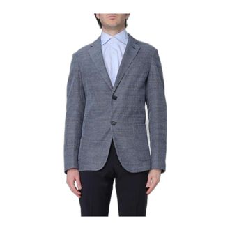 Emporio Armani Blazer en Coton &agrave; Simple Boutonnage - Homme - Vestes - Bleu - Taille: M
