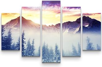 Paul Sinus Art Leinwandbilder | Bilder Leinwand 160x100cm Winterwald mit Bergen im Hintergrund