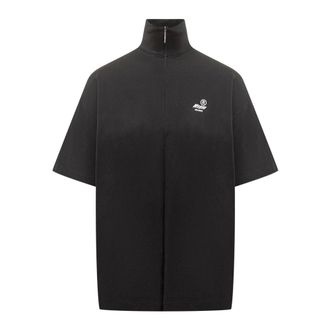 Msgm Jersey-T-Shirt mit hohem Kragen und Rei&szlig;verschluss - - Tops - Damen - Schwarzk - S