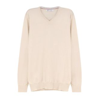 Brunello Cucinelli V-Ausschnitt Kaschmirpullover - - Knitwear - Herren - Beige - XL