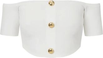 Elisabetta Franchi Femme, Blouses et Chemises, Blanc, Taille: 42 FR Cropped Knit Top