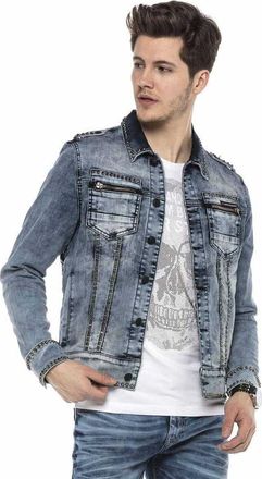 Cipo & Baxx Herren Jeansjacke CJ250 Blau - Stylische Denim Jacke mit Ziernähten, Nieten & Used-Waschung - Modische Übergangsjacke für Alltag, Freizeit & Party - C