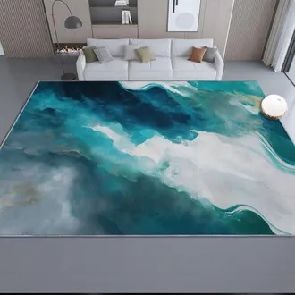 Generic Bleu-Vert Tapis pour Salon 120 x 170 cm, Lavables avec Dos Antid&eacute;rapant, Tapis &agrave; Poils Courts Imprim&eacute; Abstrait Shabby Chic Marbre pour Cuisine Salle &agrave;