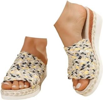 Generic Sandales compens&eacute;es orthop&eacute;diques pour femme, multicolore, &agrave; talons hauts tiss&eacute;s, &agrave; bout ouvert, style boh&egrave;me, d&eacute;contract&eacute;, confortable, &agrave; enfiler, Gr