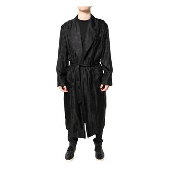 Dolce & Gabbana Schwarze Seiden DG Logo Herren Wickeljacke - - Coats - Herren - Schwarzk - S