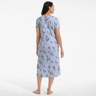 Lands End Wadenlanges Kurzarm-Nachthemd aus reiner Baumwolle, Damen, Gr&ouml;&szlig;e:40-42 regular, Blau, Baumwolle, by Lands End