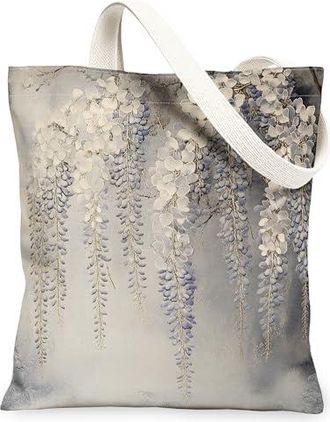 Generic Sac fourre-tout en toile de glycine printani&egrave;re pour le magasinage, 33 x 38,1 cm, vintage, art floral, r&eacute;utilisable, sac d&eacute;picerie pour femme, esth&eacute;ti