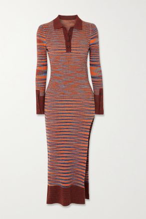 Jacquemus Zucca Gestreiftes Midikleid Aus Einer Baumwoll-merinowollmischung In Rippstrick - Braun
